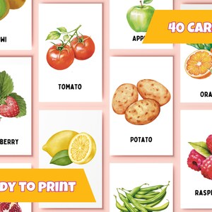 40 Fruit and Vegetable Flashcards Educational Cards Montessori ...