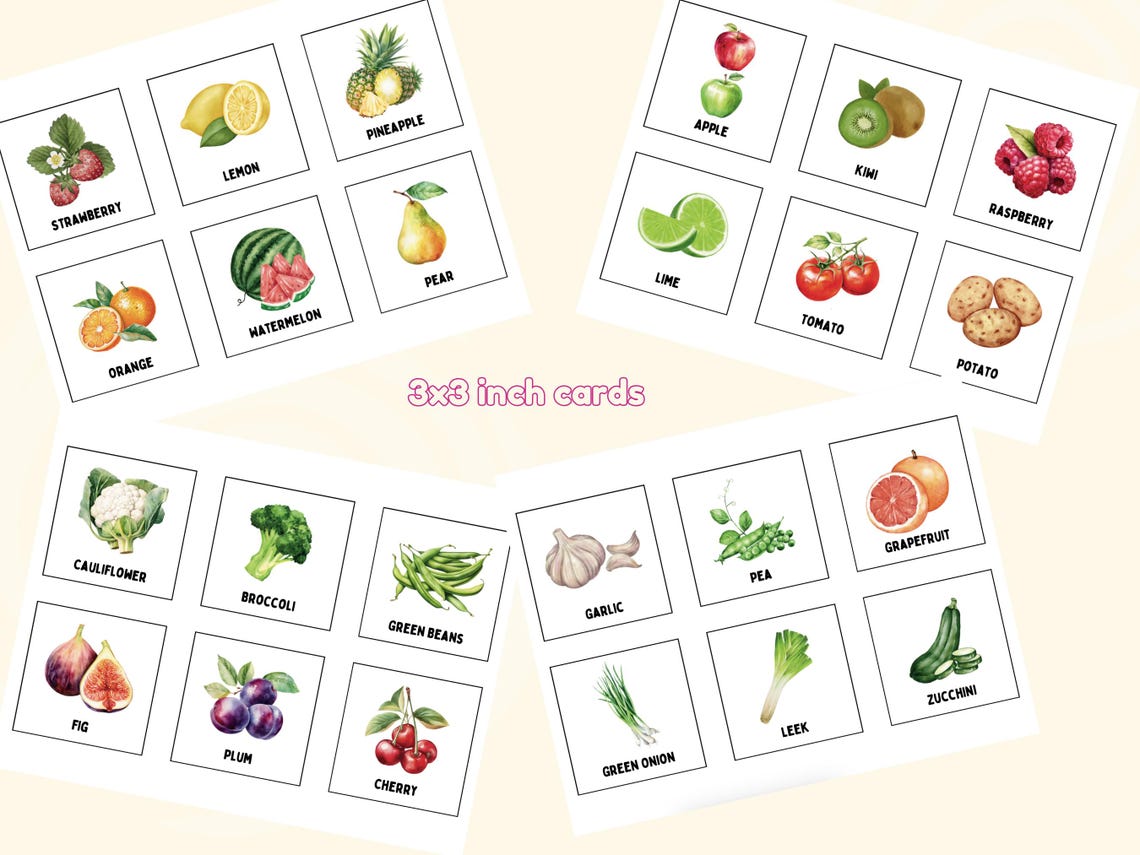 40 Fruit and Vegetable Flashcards Educational Cards Montessori ...