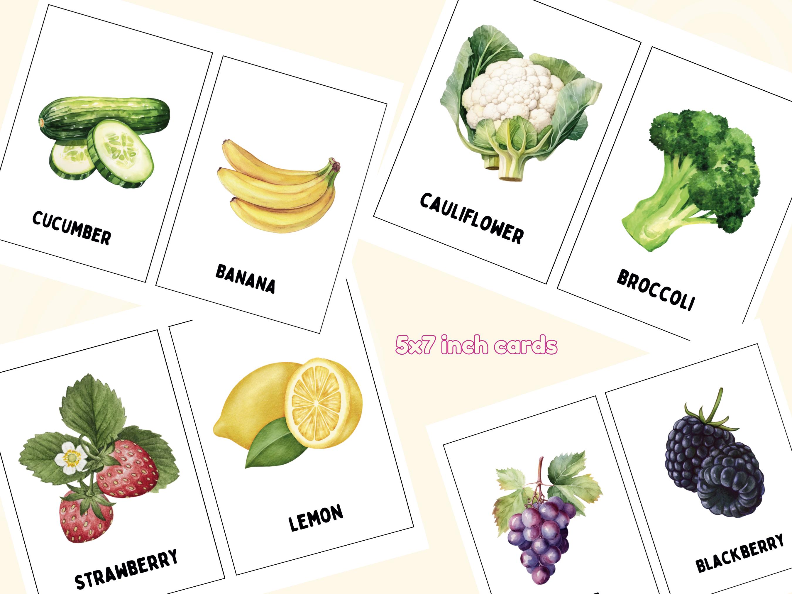 40 Fruit and Vegetable Flashcards Educational Cards Montessori ...