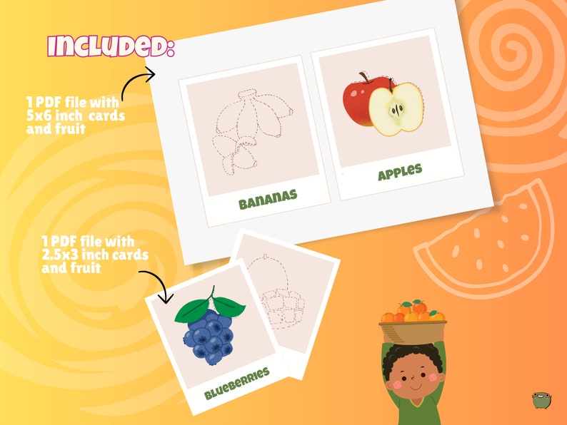 Fruits Game Flashcards Preschool Learning Cards Montessori Homeschool ...