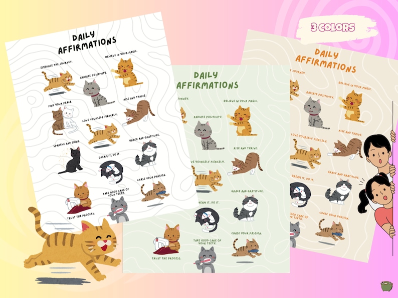 Cute Cat Daily Affirmations Poster | Playroom Classroom Art (digital ...