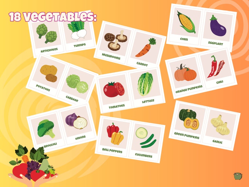 Vegetables Game Flashcards | Preschool Learning Cards | Montessori ...