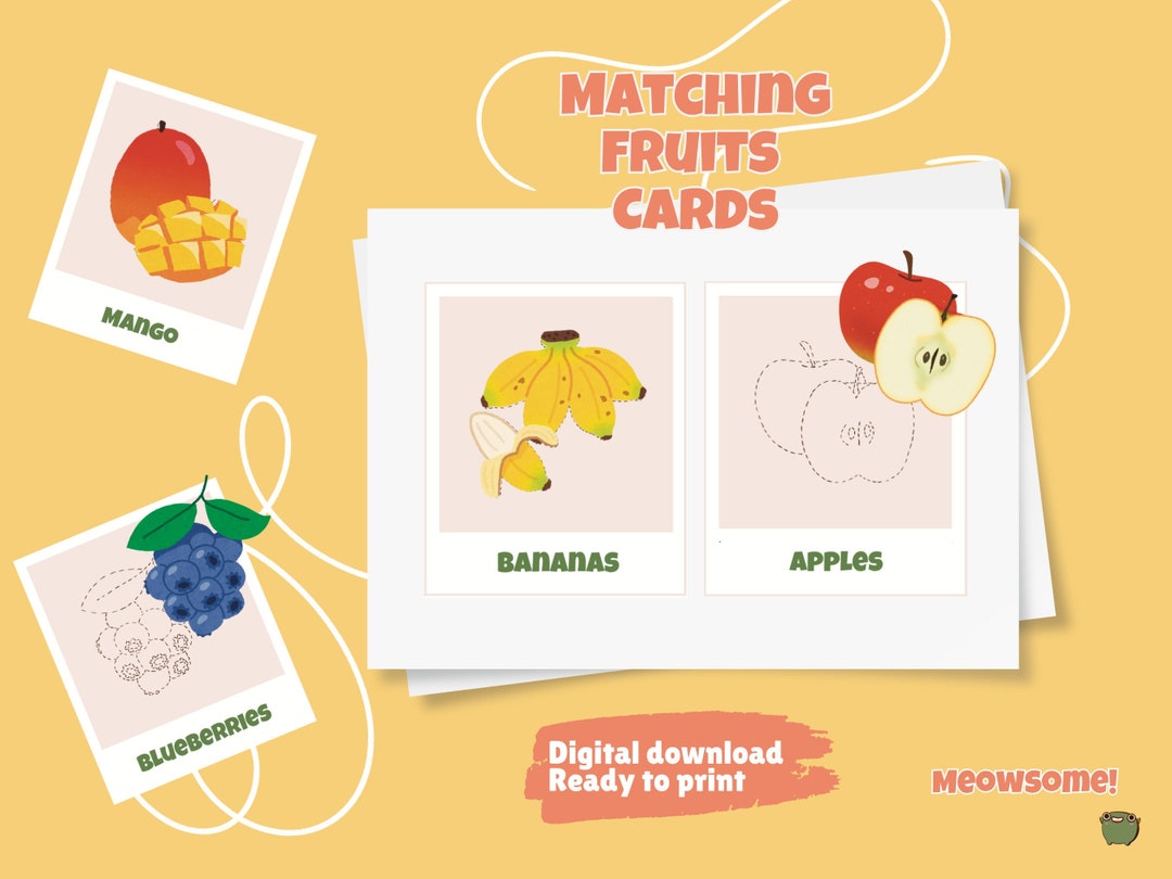 Fruits Game Flashcards Preschool Learning Cards Montessori Homeschool ...