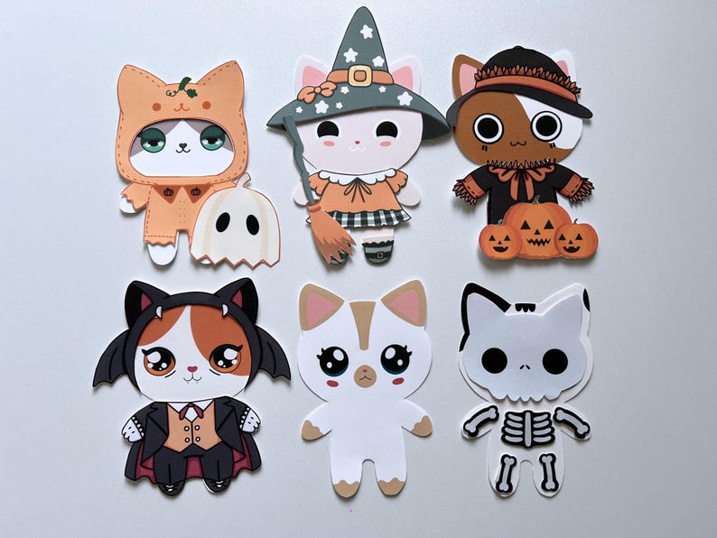 Kawaii Halloween Cats Paper Dolls | Dress up Costumes | Party Garland ...