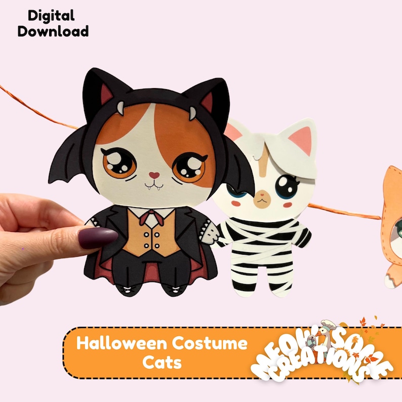Paper Doll Costume Cats Dress up Kawaii Cats Garland Party Decor ...