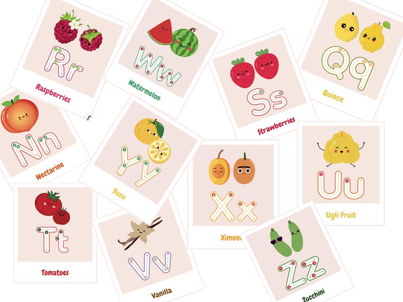 Whimsical Food Alphabet Flashcards | Polaroid Style | Learn Abcs ...
