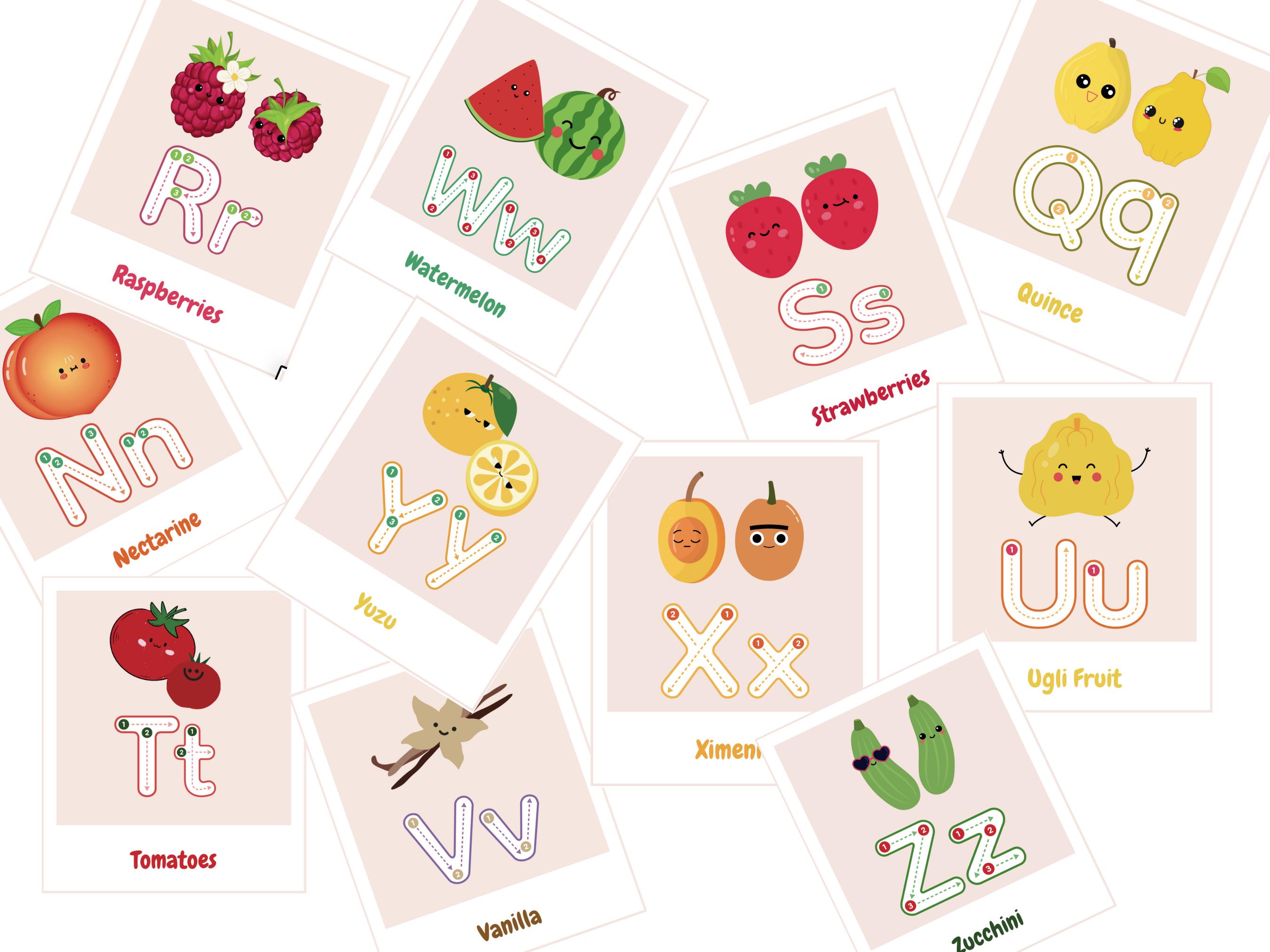 Whimsical Food Alphabet Flashcards | Polaroid Style | Learn Abcs ...