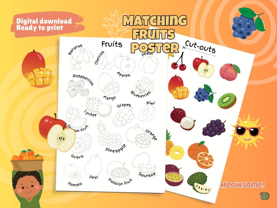 Fruit Matching Game Posters Educational Printable Classroom & Playroom ...