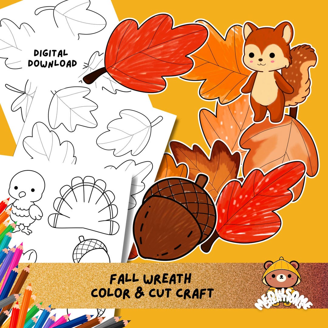 Printable Fall Wreath Craft for Kids: Thanksgiving Turkey Coloring ...