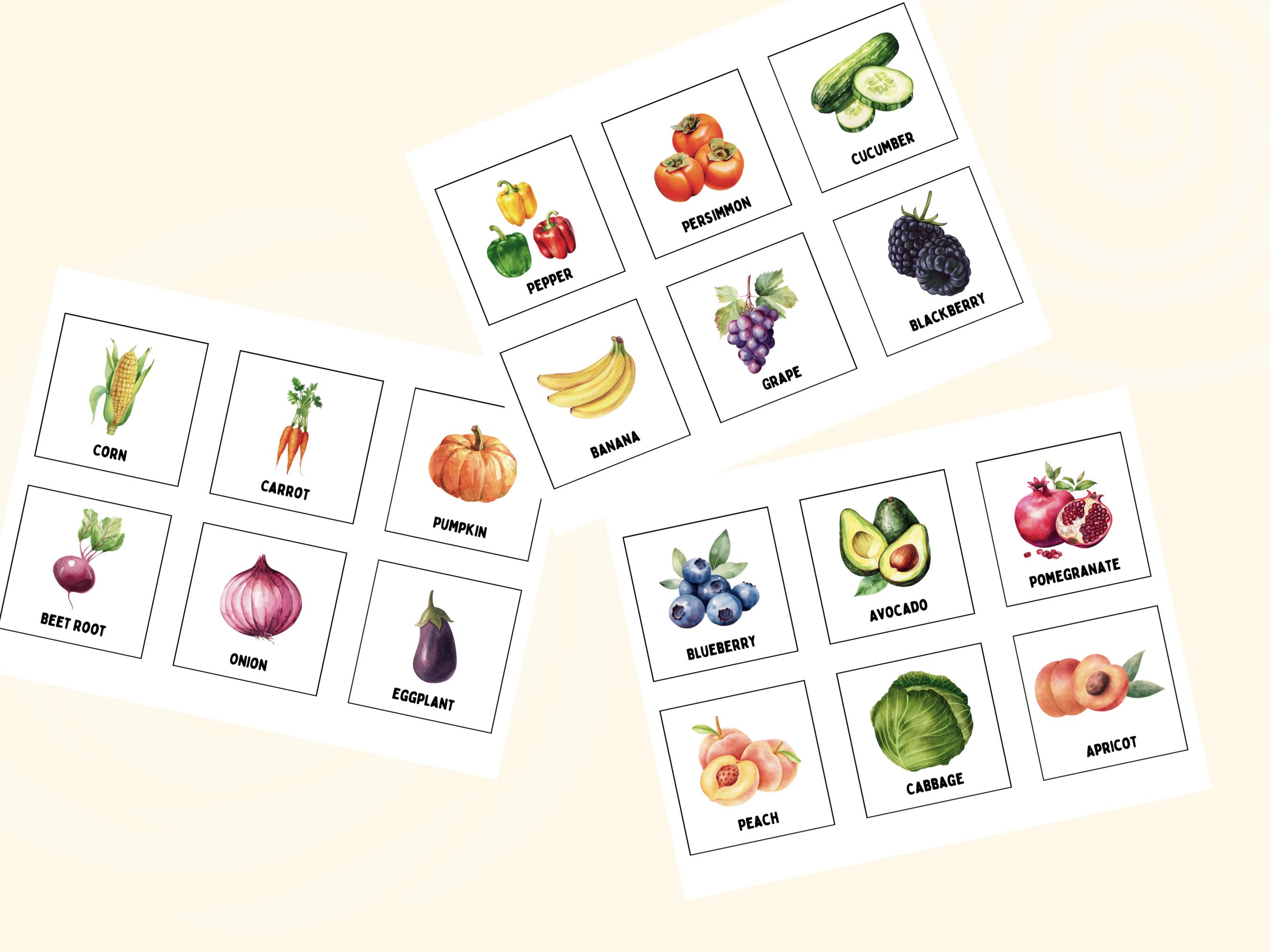 40 Fruit and Vegetable Flashcards Educational Cards Montessori ...