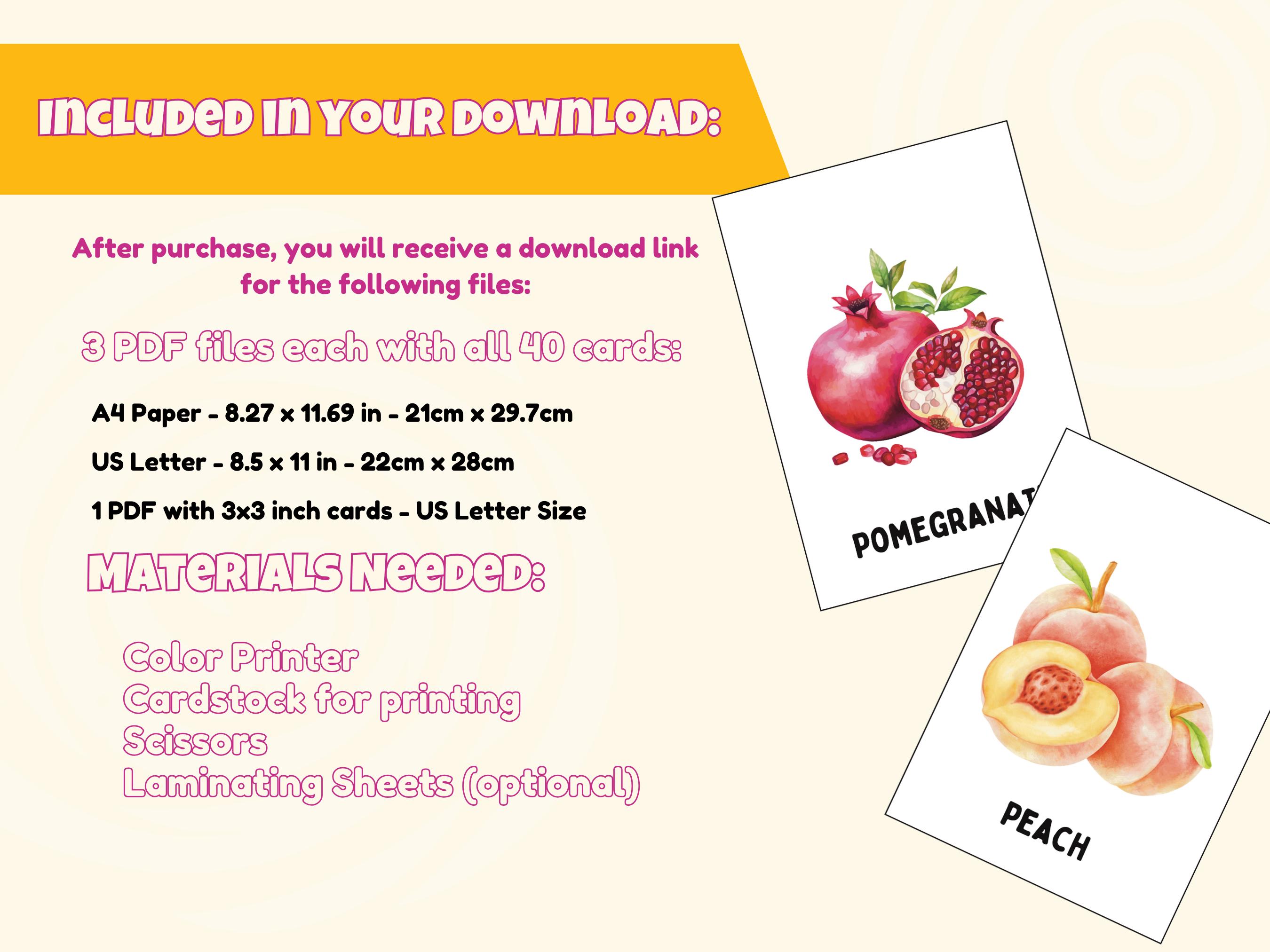 40 Fruit and Vegetable Flashcards Educational Cards Montessori ...