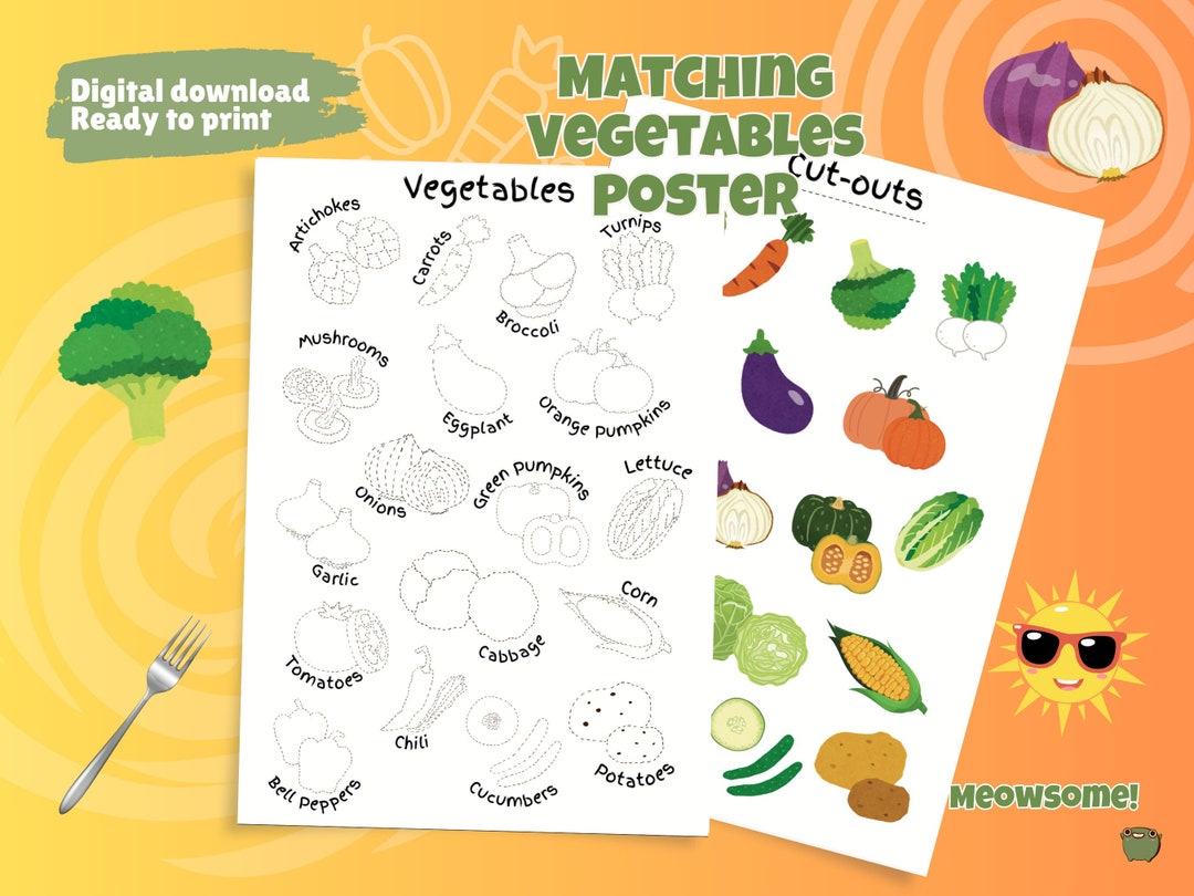 Educational Vegetable Matching Posters Fun Veggie Learning Game for ...