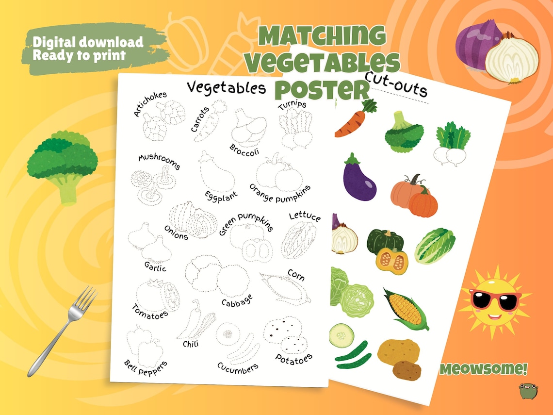 Educational Vegetable Matching Posters Fun Veggie Learning Game for ...
