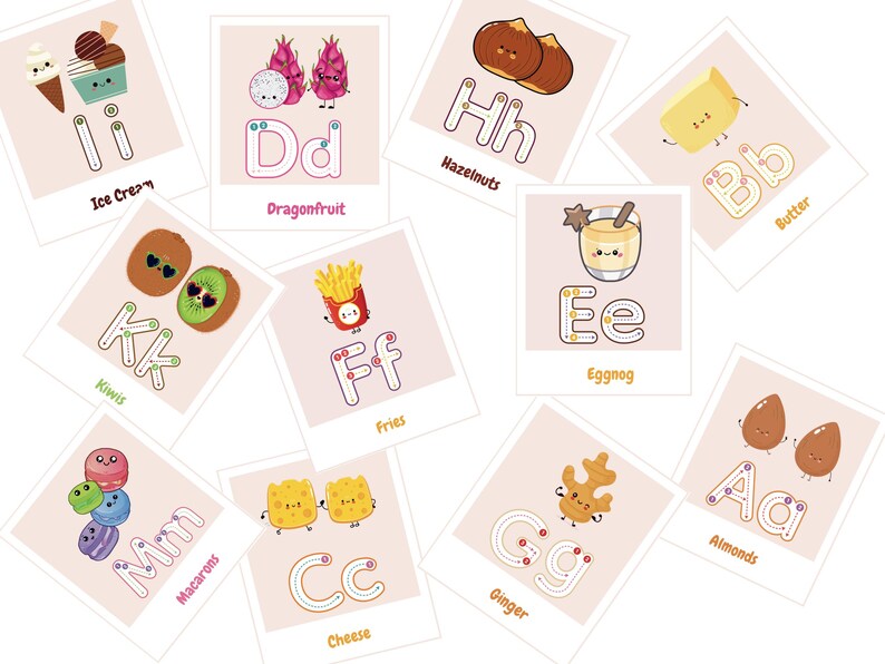 Whimsical Food Alphabet Flashcards | Polaroid Style | Learn Abcs ...