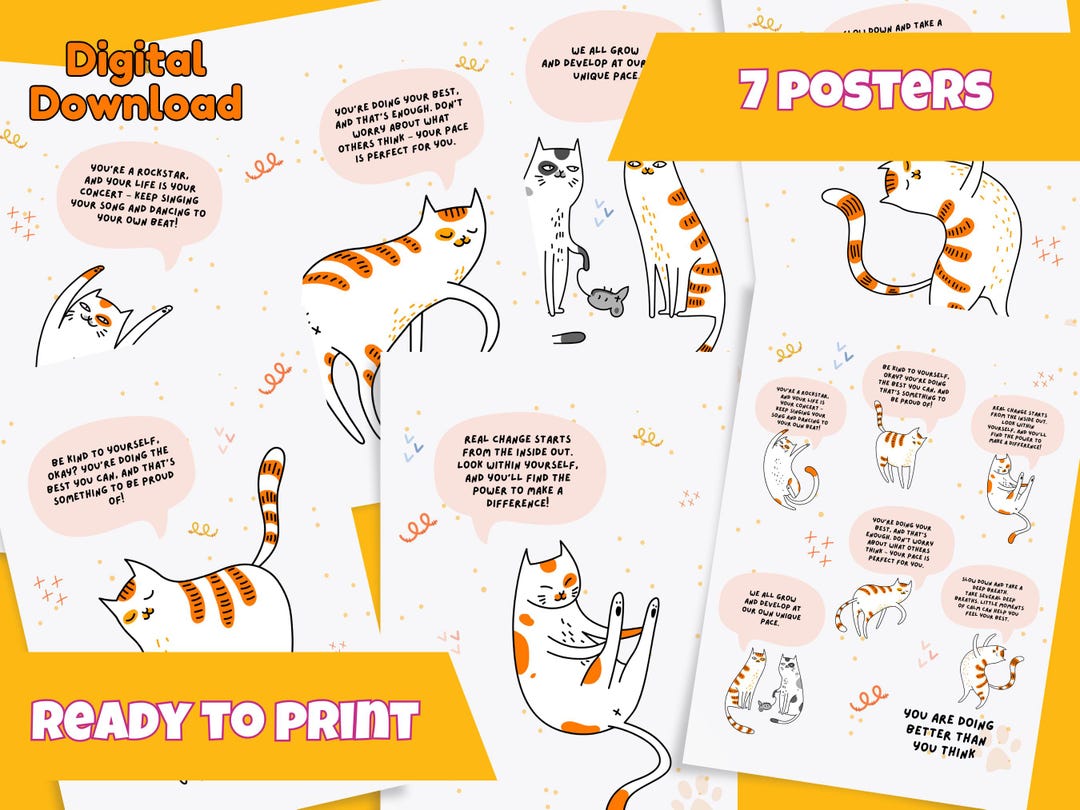 Daily Motivational Quotes Printable Inspirational Cat Art orange Cat ...