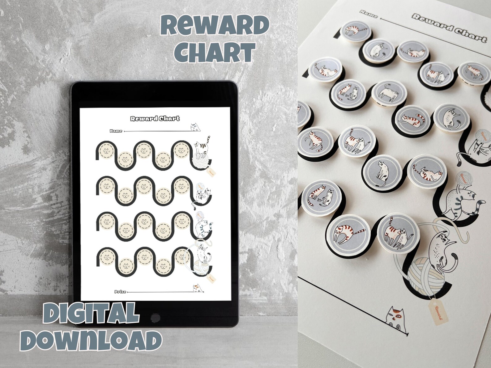 Printable Cats Reward Chart School Sticker Chart Toddler Routine Poster ...