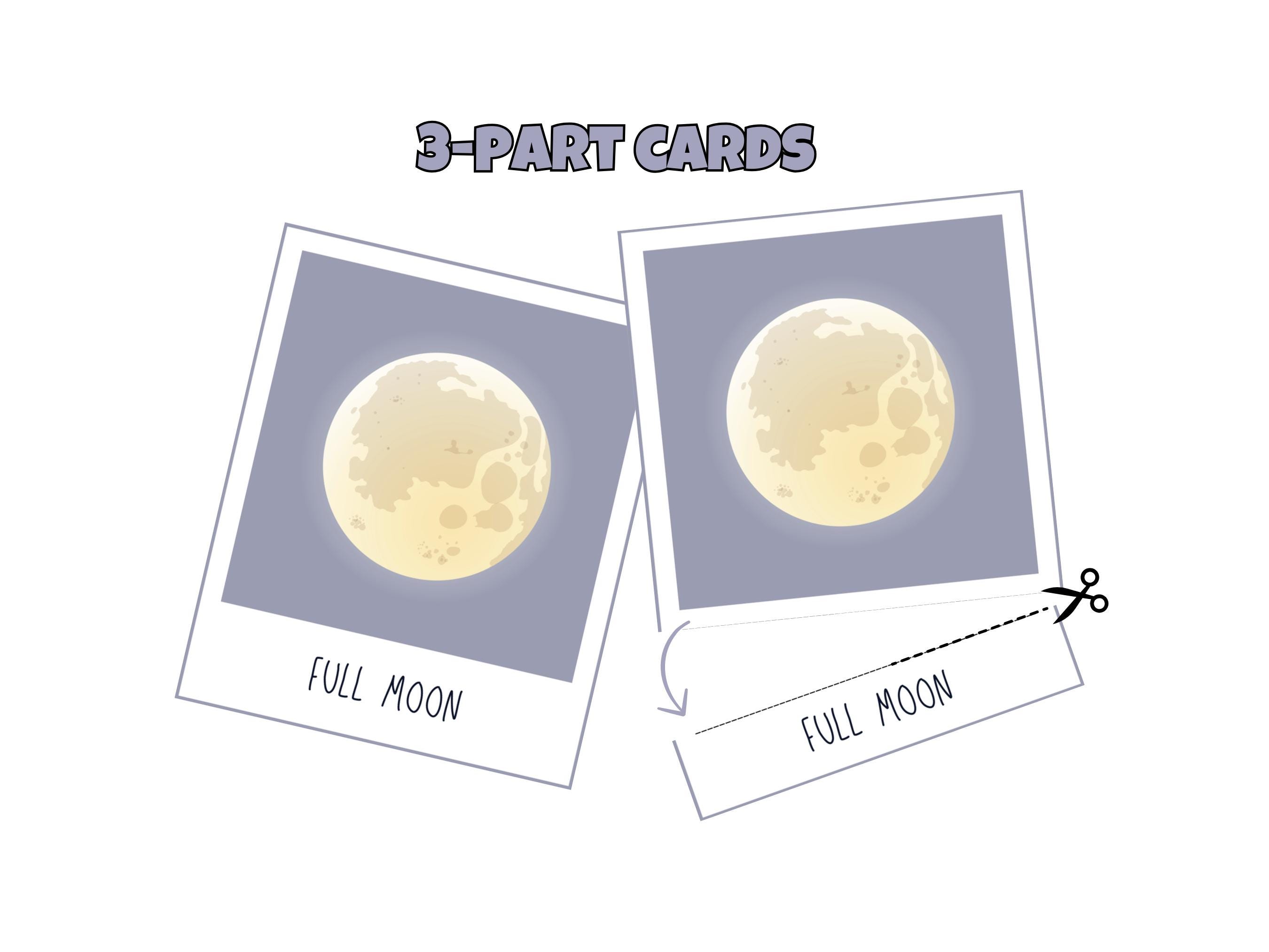 Moon Phases Flashcards | 3 Part Cards | Montessori at Home | Homeschool ...