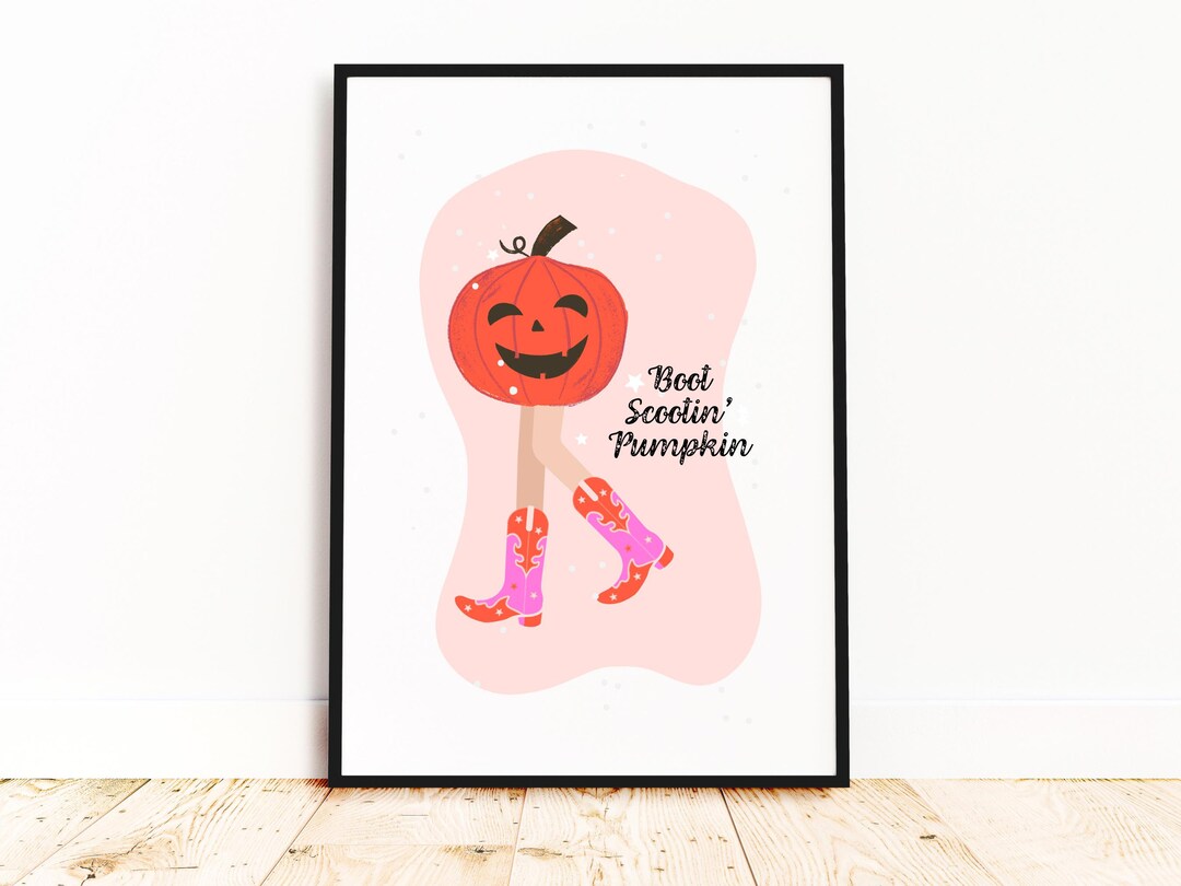 Boot Scootin' Pumpkin Art Print Halloween Pumpkin and Cowboy Boots Fun ...