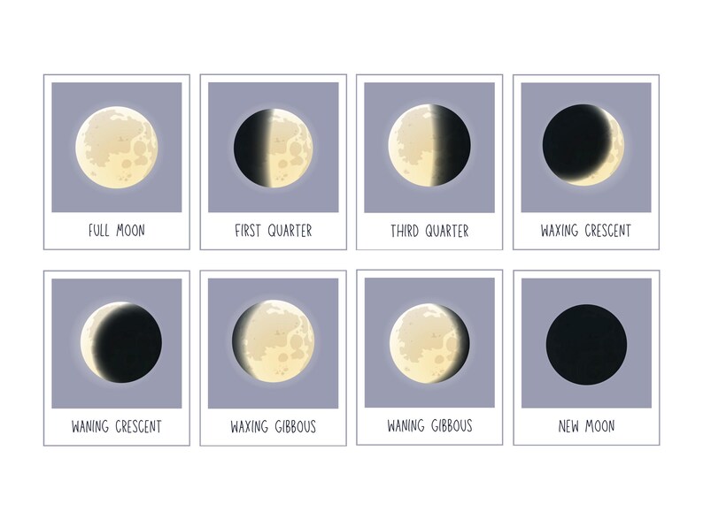Moon Phases Flashcards: Montessori Homeschool Learning Printable ...