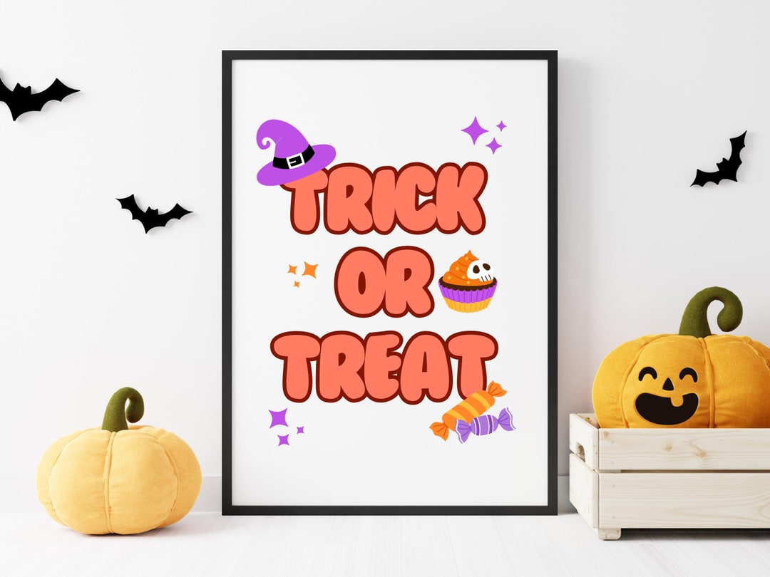 Trick or Treat Poster Printable Halloween Candy Trendy Wall Decor Art ...