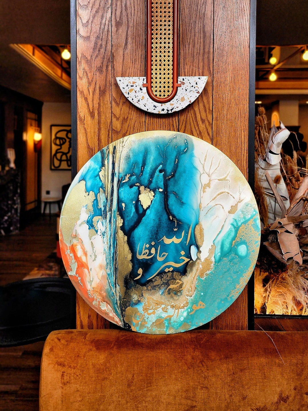 Abstract Wall Art, Acrylic Fluid Painting, Pouring Artwork on Round ...