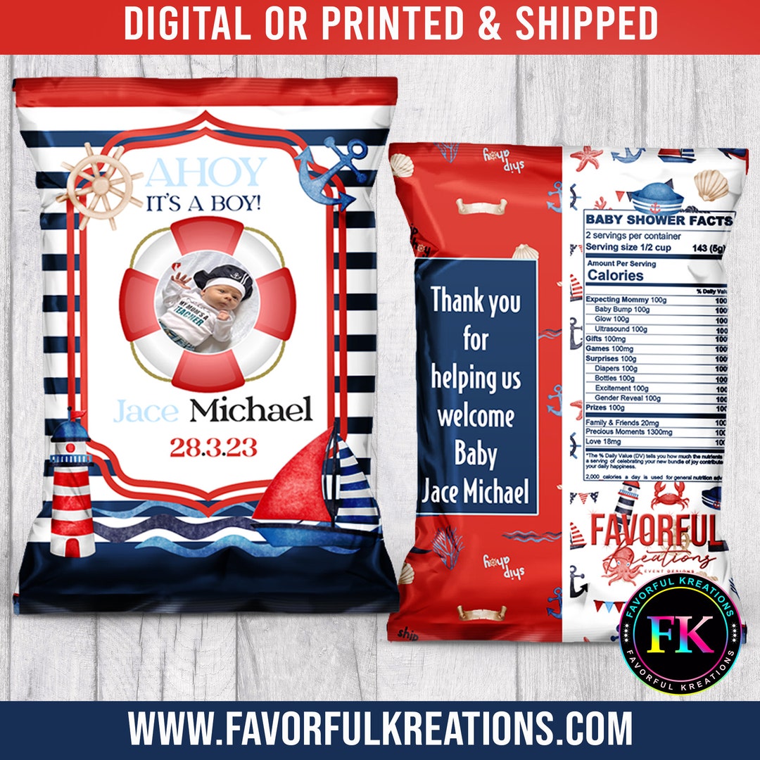 Ahoy Its a Boy Favor Bags-chip Bags-custom Chip Bags-sailor Party-ahoy ...