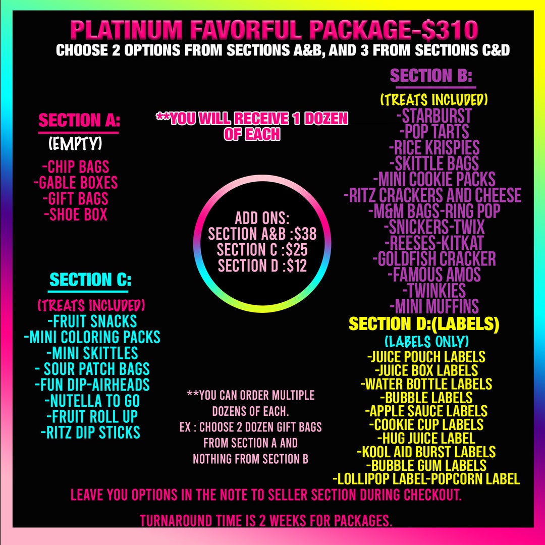 Platinum Favorful Package Chip Bags Snack Favors Party Favors Candy ...
