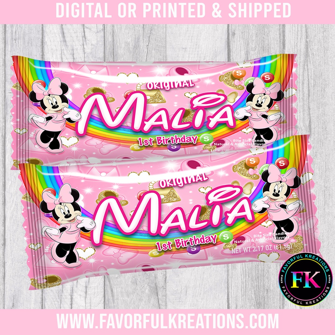 Pink Minnie Favor Bags-minnie Rainbow Candy Wrapper-minnie Mouse Candy ...