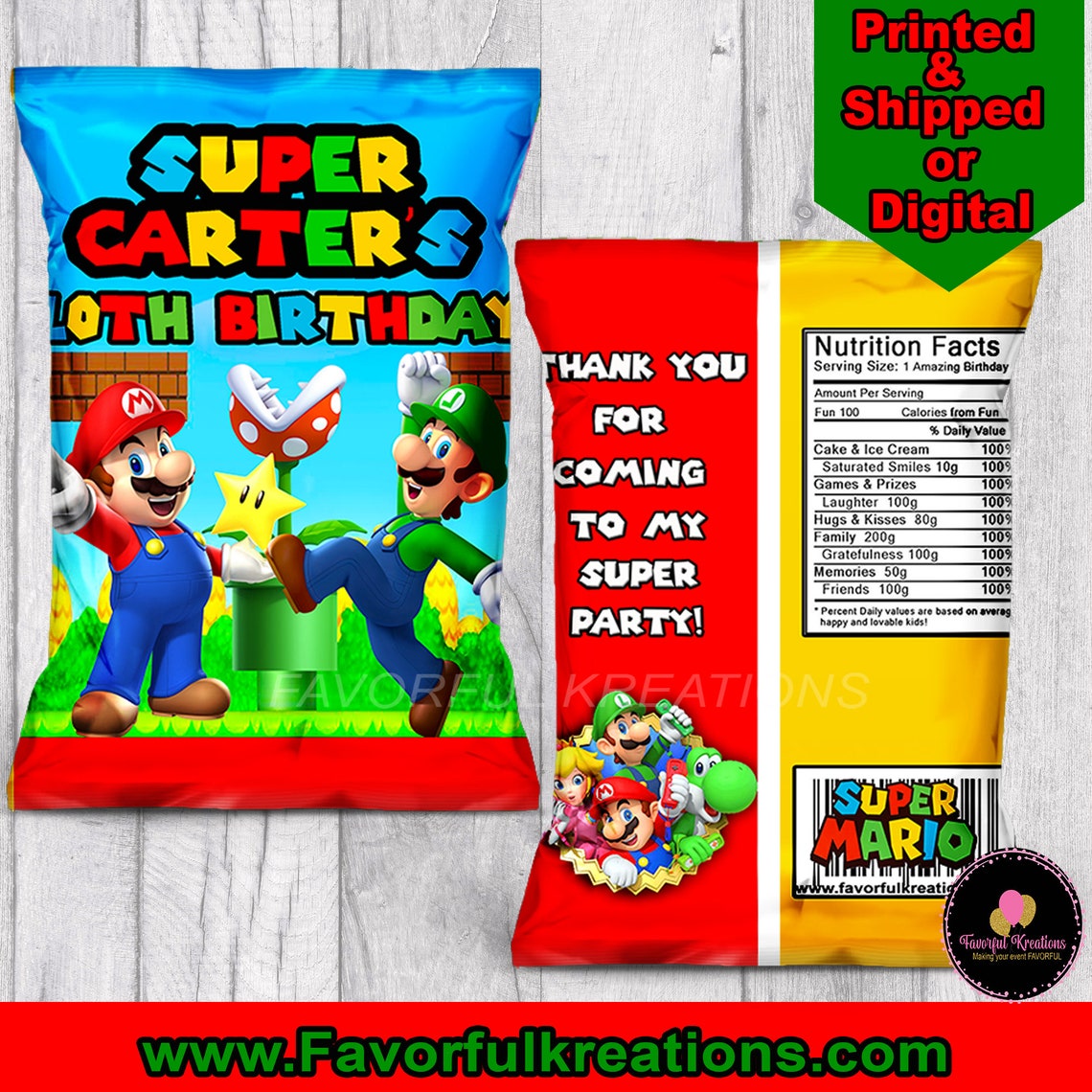 Super Mario Chip Bags Stacked Snacks-super Mario Party-super - Etsy Canada