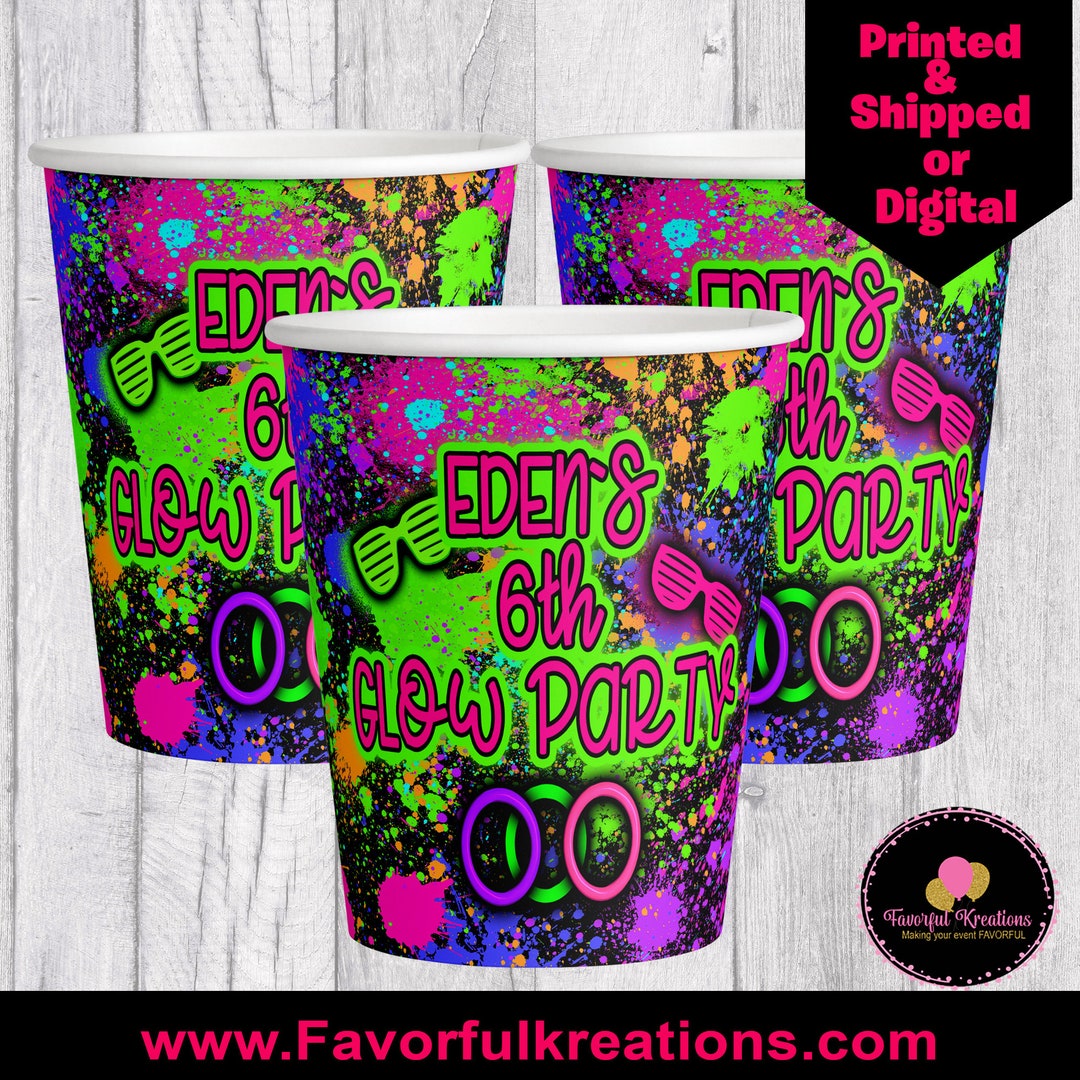 Glow Party Cups-paper Cups-glow Birthday-glow Party Favors-glow Paper ...
