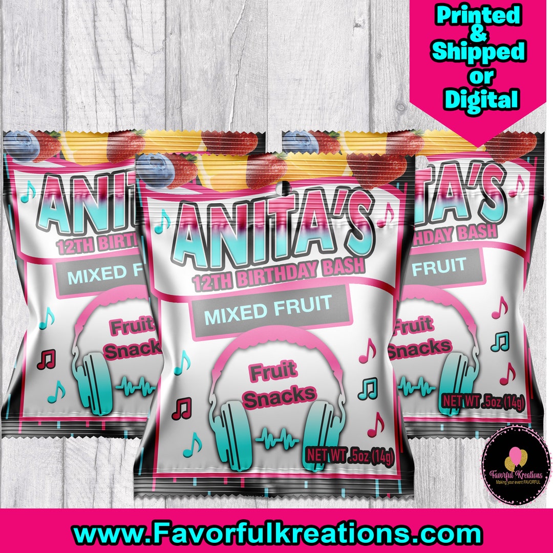 Teen Music Fruit Snacks Favors-custom Fruit Snacks musical Birthday ...