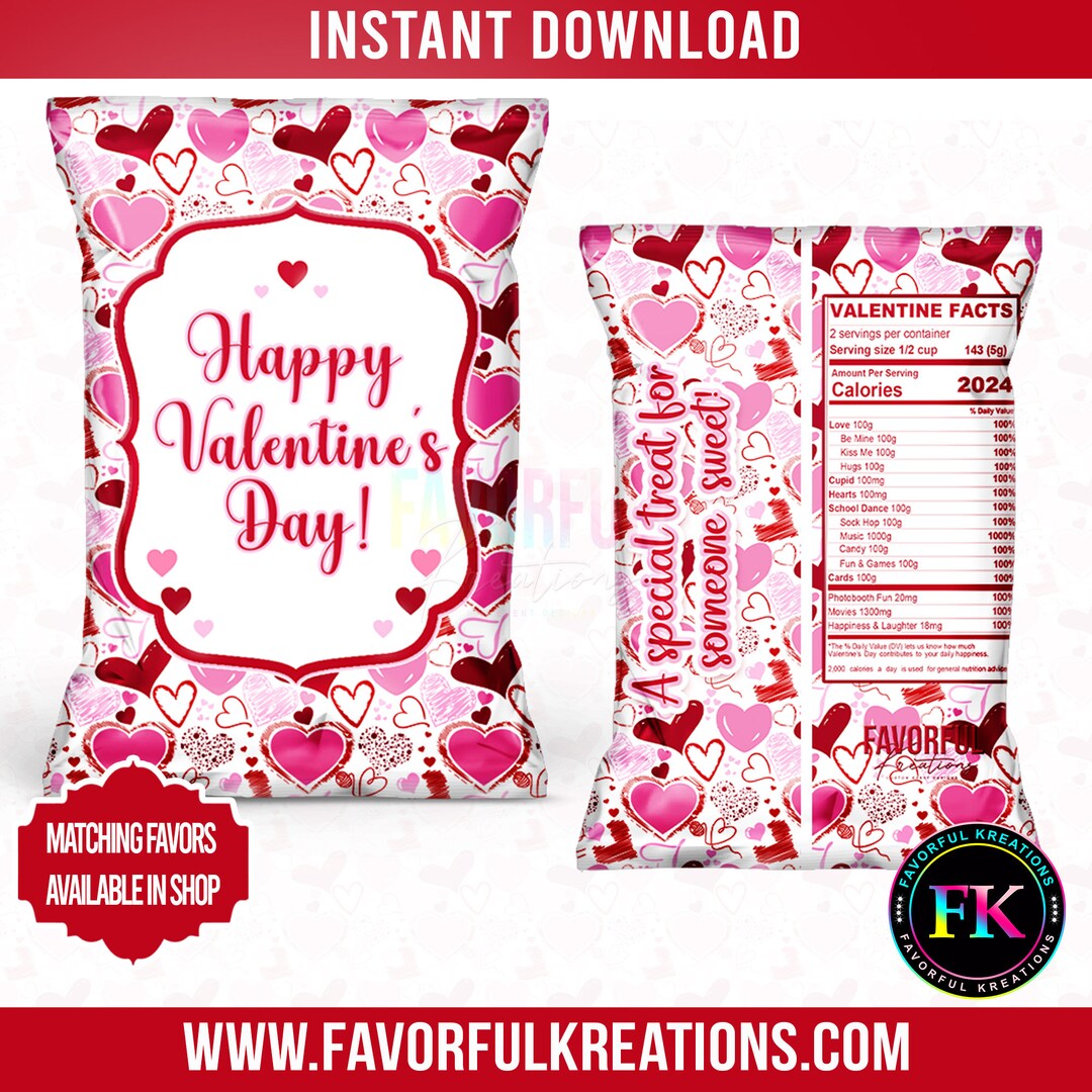 Valentine's Day Chip Bag Template Valentine's Day Treats-class Party ...