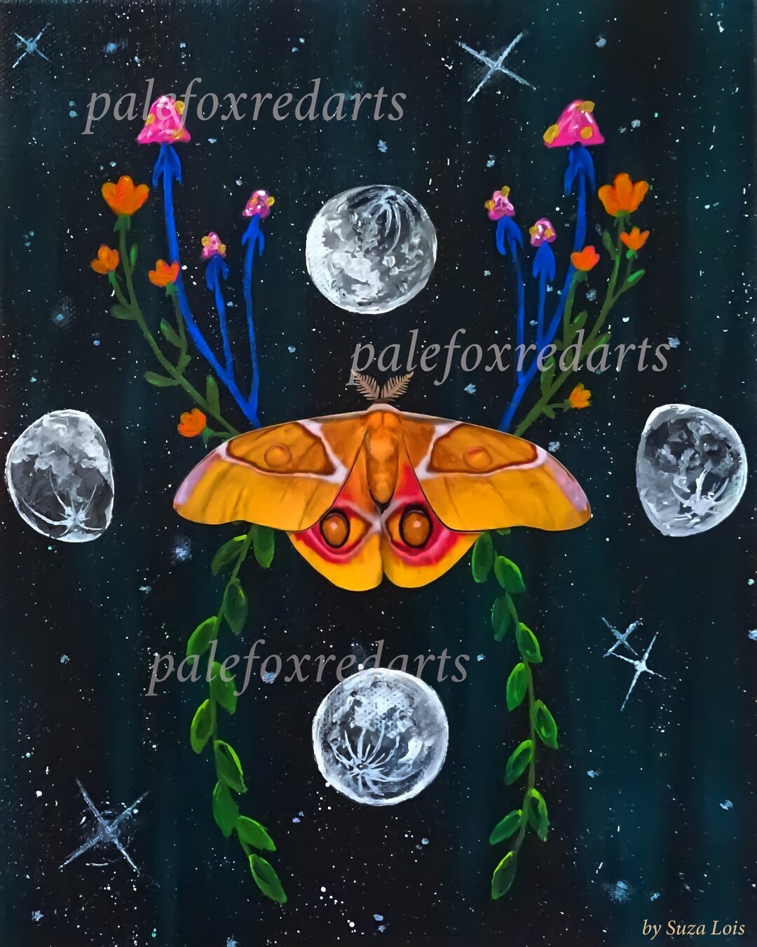 Print of Handmade 4 Moon Phase Painting With Madagascan Bullseye Silk ...