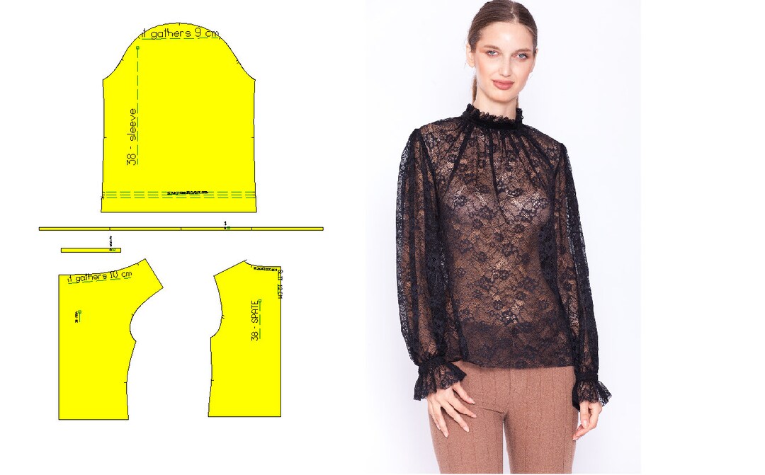 PDF Lace Blouse Sewing Pattern Size 38 / Vintage Blouse Sewing Pattern ...