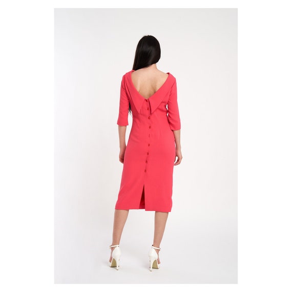 Back Button Crepe Dress-bare Back Dress-elegant Dress-office - Etsy