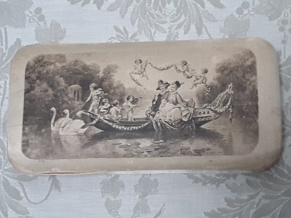 Antique French silk covered chocolate box, stocking b… - Gem