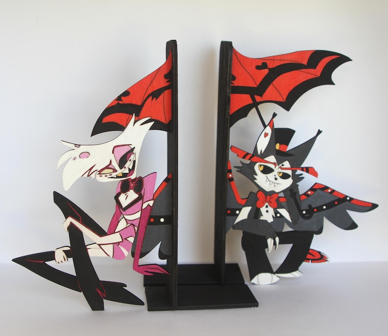 Huskerdust Bookends, Husk and Angel Dust, Hand Painted Wooden Hazbin ...
