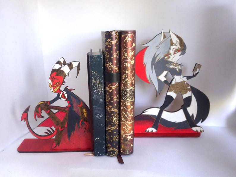 Stolitz Bookends, Stolas Et Blitzø, Hand Painted Wooden Helluva Boss ...