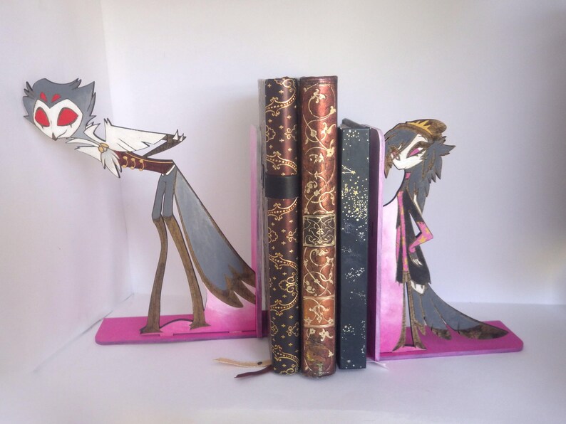 Stolitz Bookends, Stolas Et Blitzø, Hand Painted Wooden Helluva Boss ...