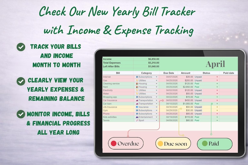 Bill Tracker Template Google Sheets, Monthly Bills Tracker, Bill ...