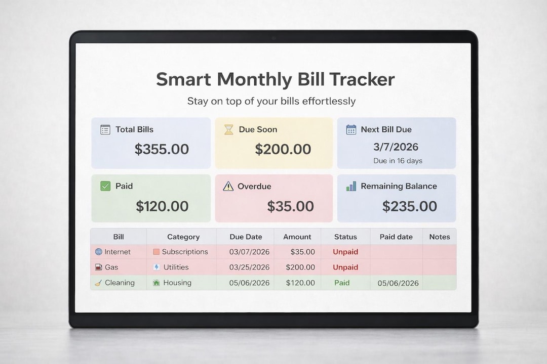 Bill Tracker Template Google Sheets, Monthly Bills Tracker, Bill ...