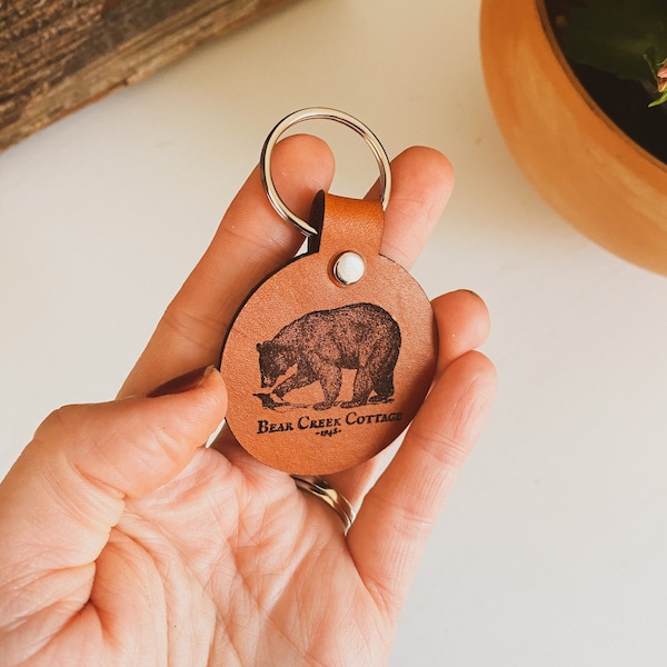 Leather Custom Logo Keychain - Etsy