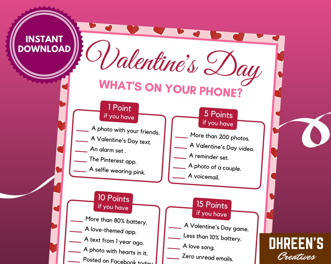 Valentine's Day What's on Your Phone Printable Game for Kids and Adults ...