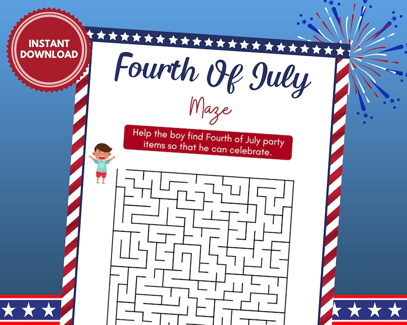 Fourth of July Maze Printable Game for Kids and Adults July 4 Zoom ...