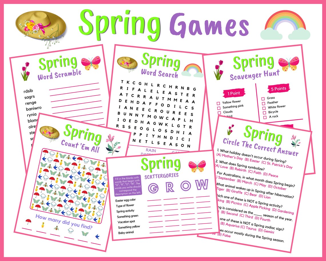 Spring Games 6 Printable Games for Kids and Adults Spring Zoom Party ...