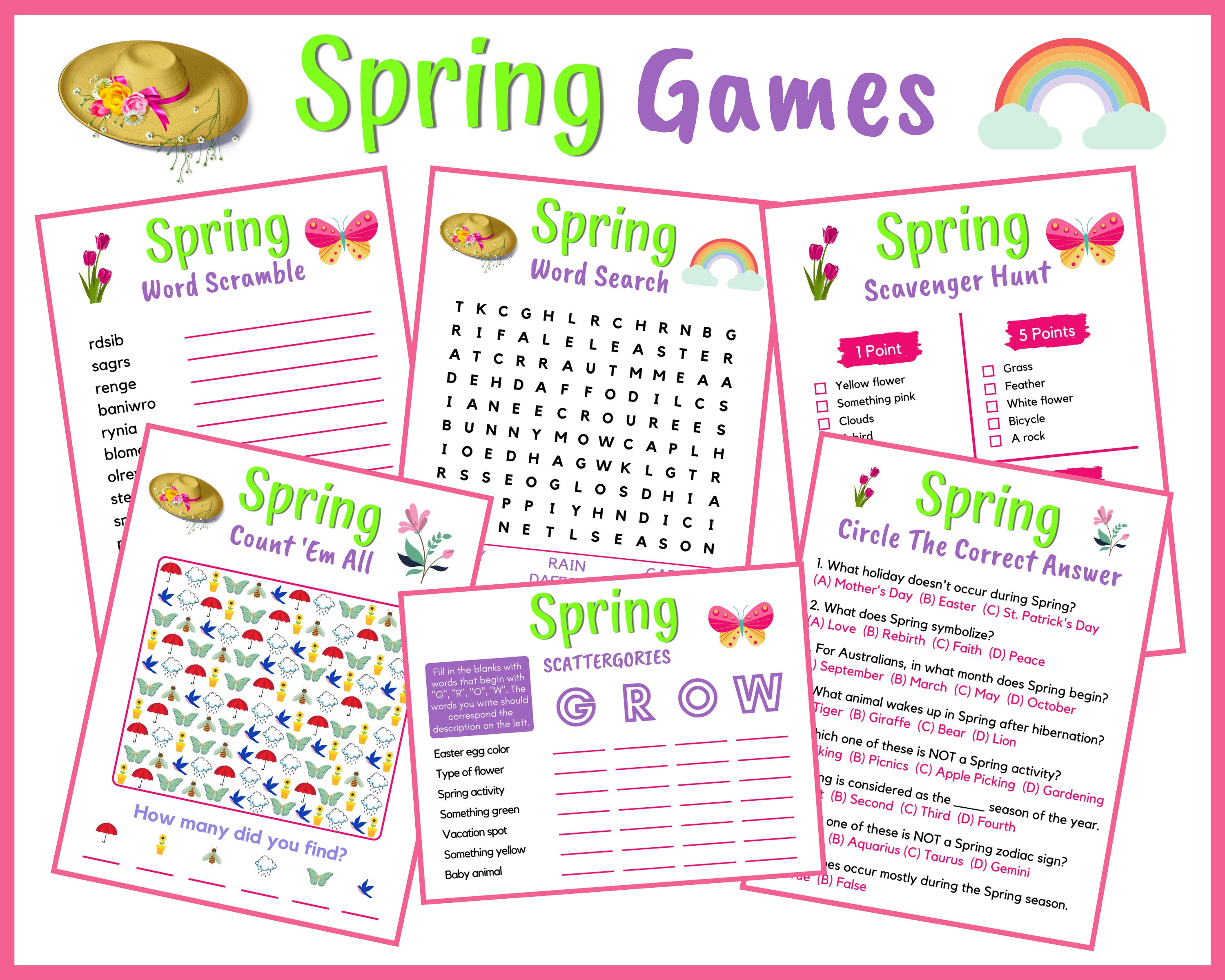 Spring Games 6 Printable Games for Kids and Adults Spring Zoom Party ...