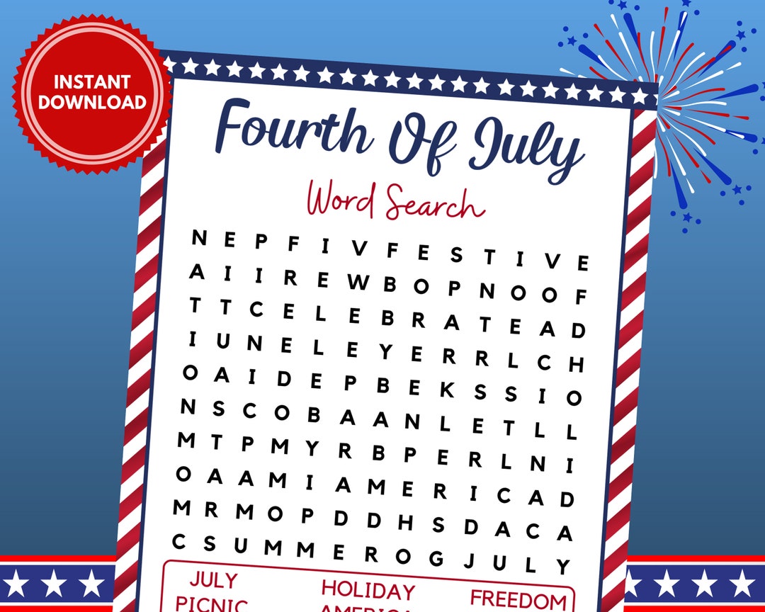 Fourth of July Word Search Printable Game for Kids and Adults July 4 ...