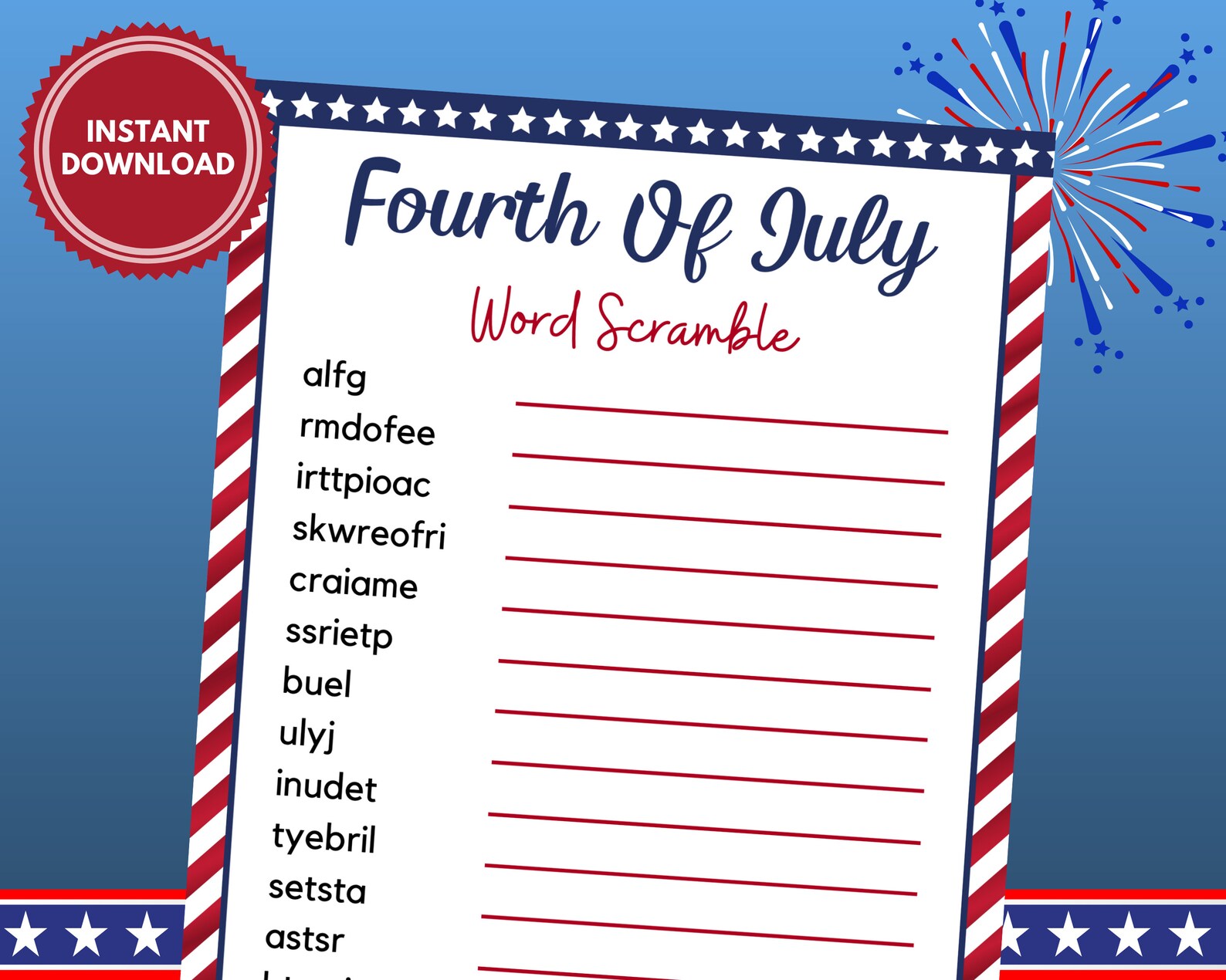 Fourth Of July Word Scramble Printable Game For Kids And | Etsy