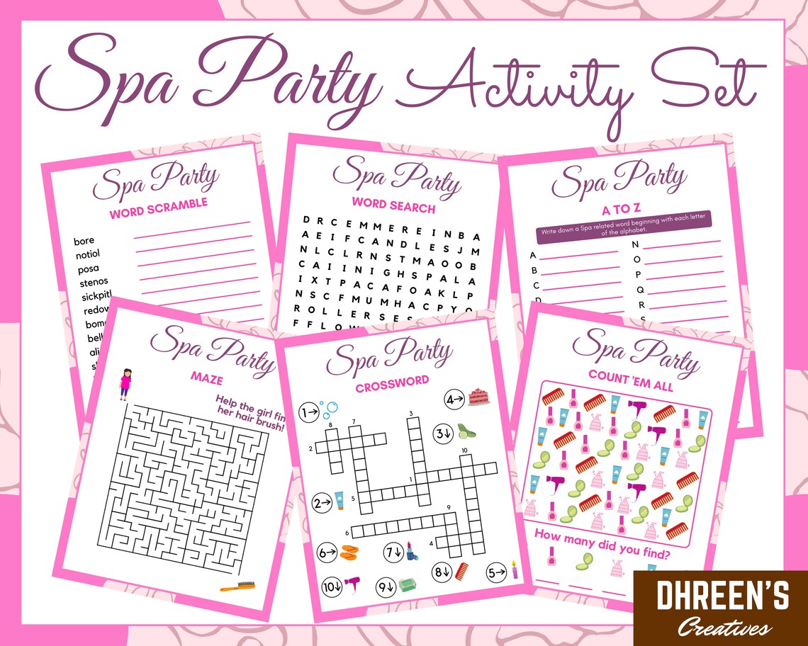 Spa Party Activity Set Printable Activities for Kids Spa Birthday Party ...