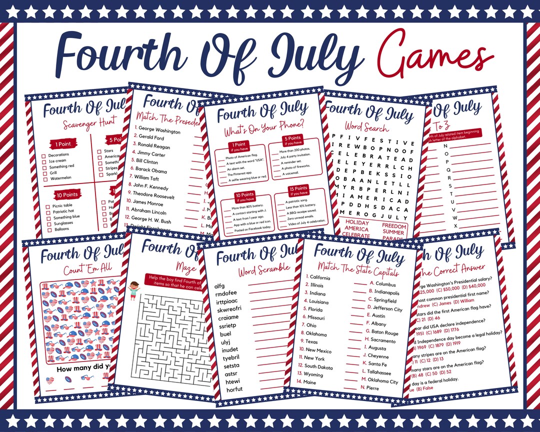Fourth of July Games 10 Printable July 4 Games for Kids and Adults July ...